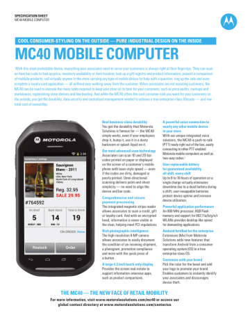 Zebra MC40 Specification Sheet | Manualzz