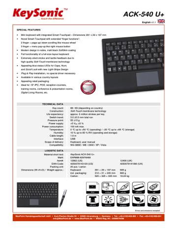 KeySonic ACK-540U+ Datasheet | Manualzz