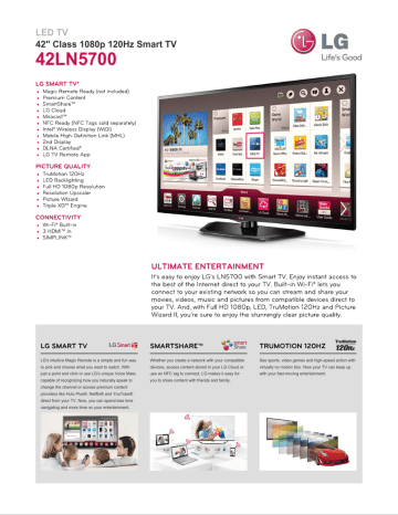 LG 42LN5700 42" Full HD Smart TV Wi-Fi Black LED TV Datasheet | Manualzz