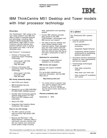 Lenovo ThinkCentre M51 Datasheet | Manualzz