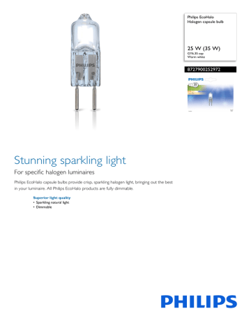 Philips EcoHalo Halogen capsule bulb 8727900252972 Datasheet | Manualzz