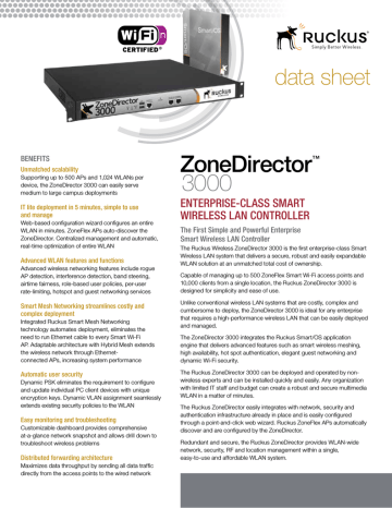 Ruckus Wireless ZoneDirector 3000 Datasheet | Manualzz
