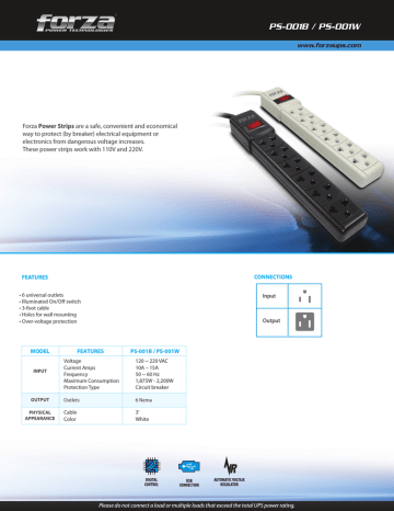 Forza Power Technologies PS-001B power extension Datasheet | Manualzz