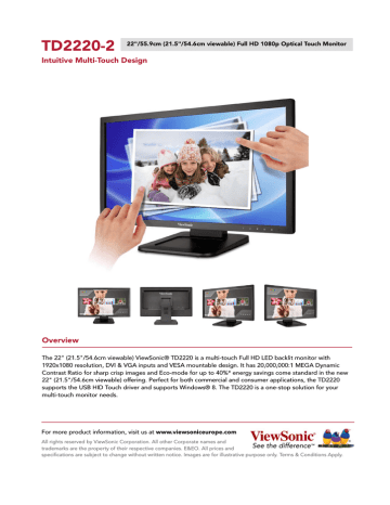 Viewsonic TD2220-2 touch screen monitor Datasheet | Manualzz