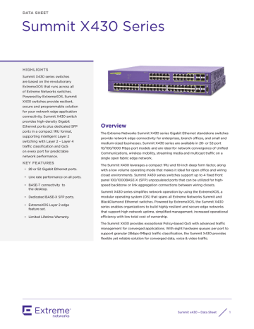 Extreme networks Summit X430-24t Datasheet | Manualzz