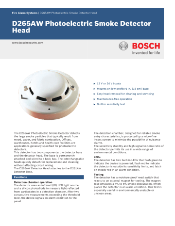 Bosch D265AW smoke detector Datasheet | Manualzz