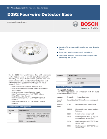 Bosch D292 smoke detector Datasheet | Manualzz