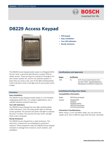 Bosch D8229 Datasheet | Manualzz