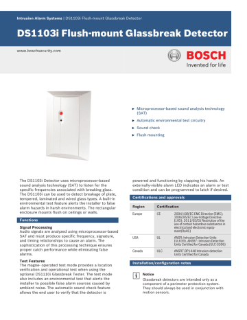 Bosch DS1103i Datasheet | Manualzz