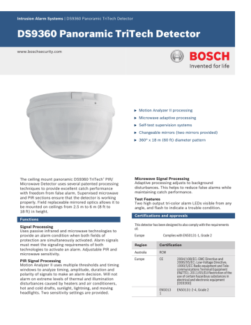 Bosch DS9360 motion detector Datasheet | Manualzz