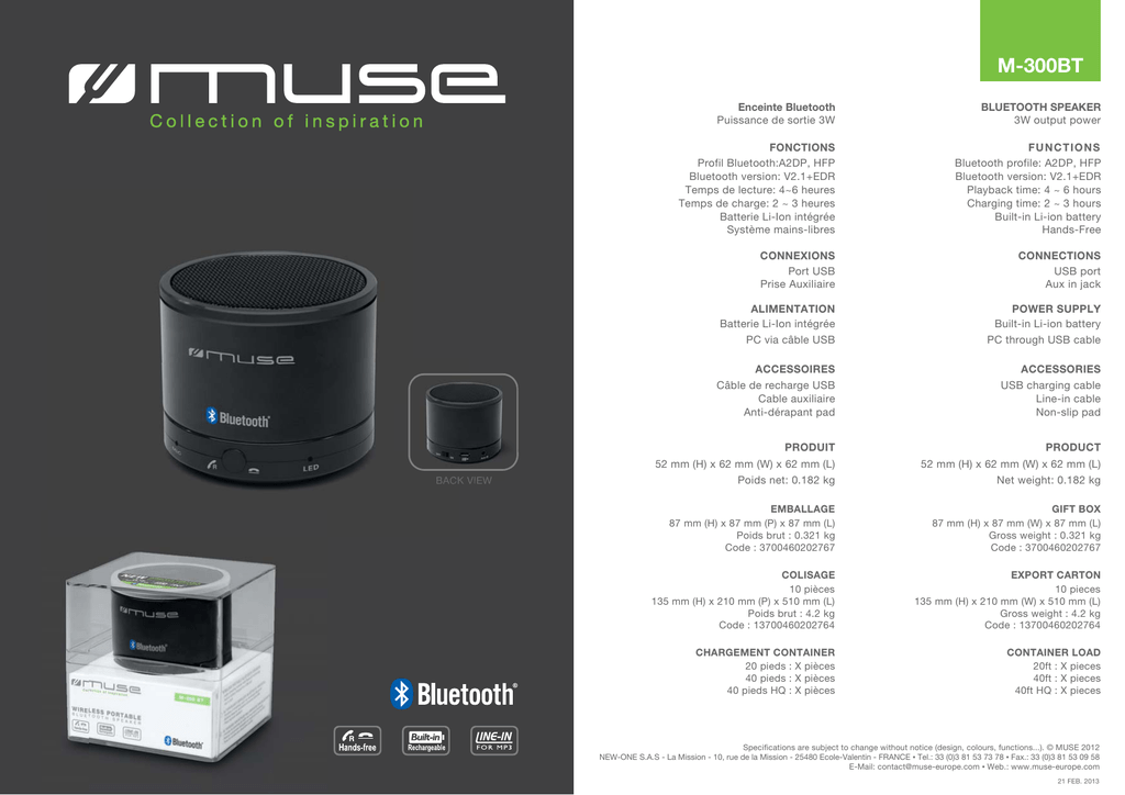 Muse M-300 BT Datasheet | Manualzz