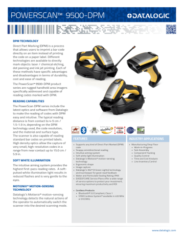 Datalogic PowerScan PBT9500-DPM Datasheet | Manualzz
