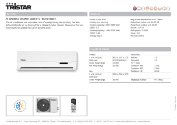 Tristar AC-5404 air conditioner Datasheet | Manualzz