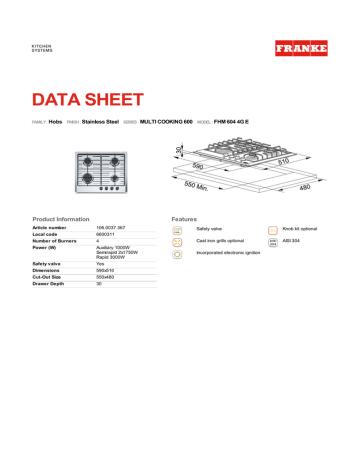 Franke 600 FHM 604 4G E Datasheet | Manualzz