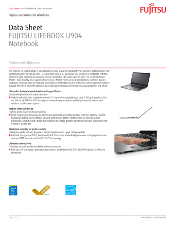Fujitsu LIFEBOOK U904 Datasheet | Manualzz