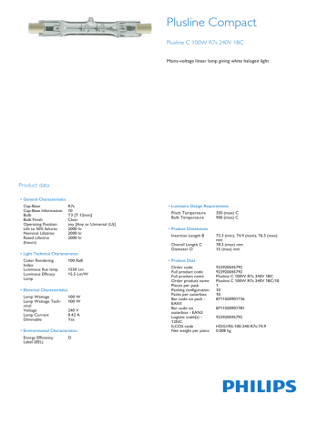 Philips Plusline C 100W Datasheet | Manualzz