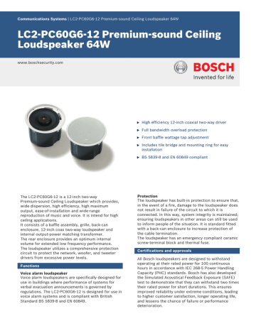 Bosch LC2-PC60G6-12 loudspeaker Datasheet | Manualzz
