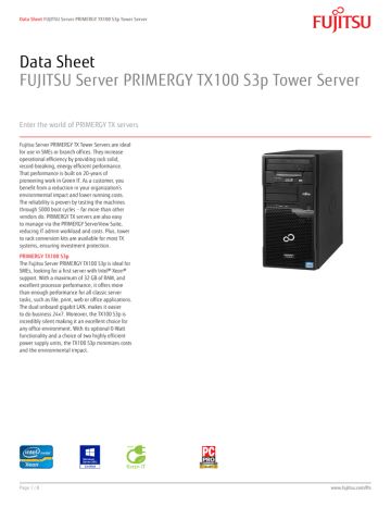 Fujitsu PRIMERGY TX100 S3P Datasheet | Manualzz