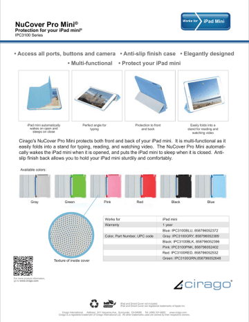 Cirago NuCover Pro Mini Datasheet | Manualzz