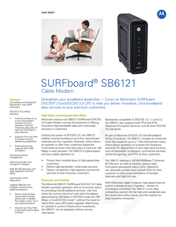 Motorola SB6121 modems Datasheet | Manualzz