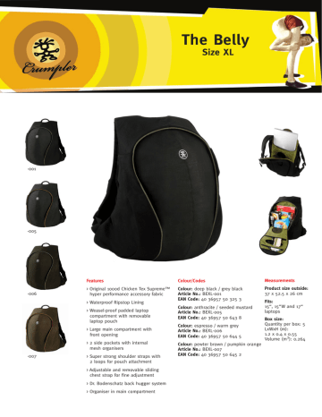 Crumpler BEXL-005 backpack Datasheet | Manualzz