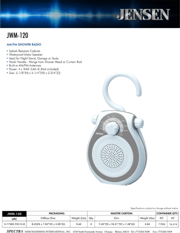 Jensen JWM-120 Datasheet | Manualzz