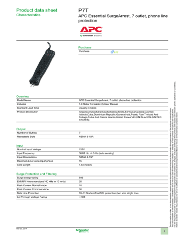 Schneider Electric P7T surge protector Datasheet | Manualzz
