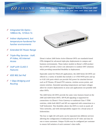 Zhone ZNID-GE-2608T-00 router Datasheet | Manualzz