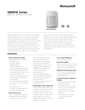 Honeywell 5800PIR-RES motion detector Datasheet | Manualzz