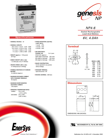 Enersys NP4-6, 6V Datasheet | Manualzz