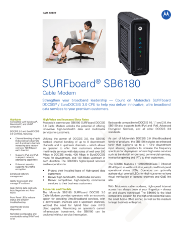 Motorola SB6180 modems Datasheet | Manualzz