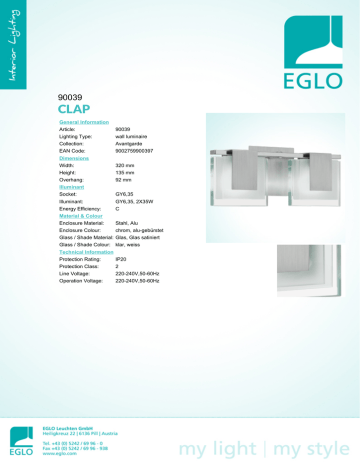 Eglo 90039 wall lighting Datasheet | Manualzz