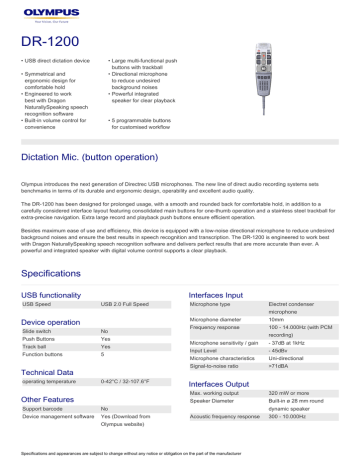 Olympus DR-1200 Kit Datasheet | Manualzz