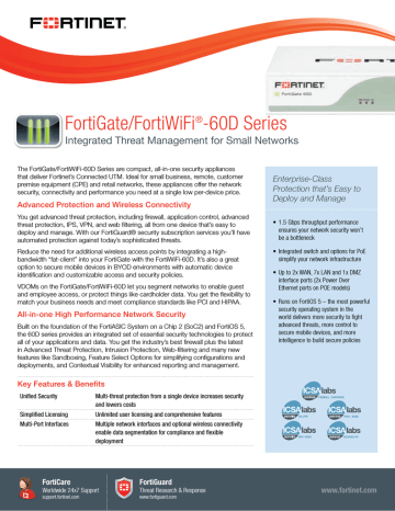 Fortinet FortiGate 60D Datasheet | Manualzz