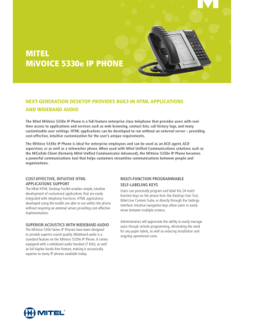 Mitel Networks MiVOICE 5330e Wired handset Black Datasheet | Manualzz