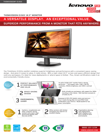 Lenovo ThinkVision E1922 Datasheet | Manualzz