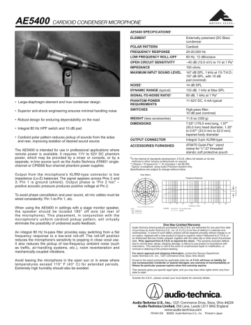 Audio-Technica AE5400 microphone Datasheet | Manualzz