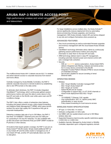 Aruba RAP-3WNP-US WLAN access point Datasheet | Manualzz