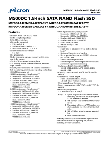 Crucial Micron M500DC 120GB Datasheet | Manualzz