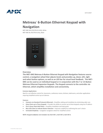 AMX MET-6NE metreau keypads Data Sheet | Manualzz
