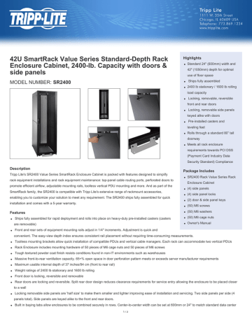 Tripp Lite 42U SmartRack Value Series Standard-Depth Rack Enclosure Cabinet, 2400-lb. Capacity ...