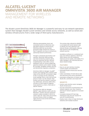 Alcatel-Lucent OmniVista 3600 Air Manager 100 U Datasheet | Manualzz