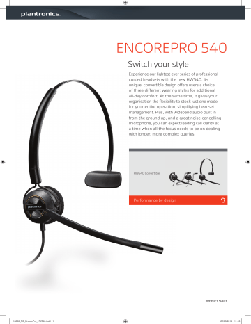 Plantronics EncorePro HW540 Datasheet | Manualzz