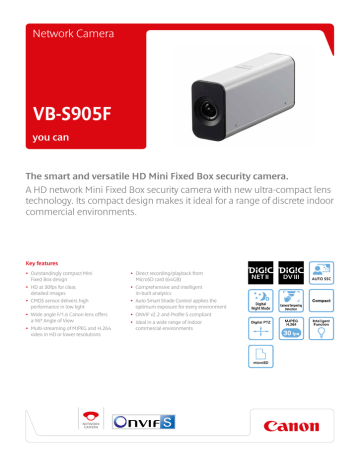 Canon VB-S905F Datasheet | Manualzz