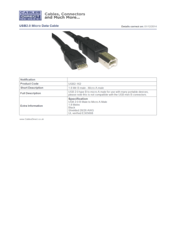 Cables Direct USB2-162 USB cable Datasheet | Manualzz