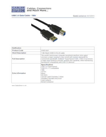 Cables Direct USB3-801 USB cable Datasheet | Manualzz