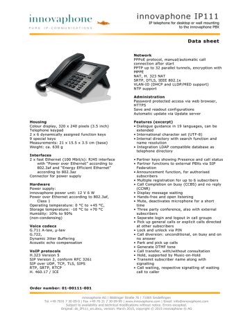 Innovaphone IP111 LCD Wired handset Black Datasheet | Manualzz