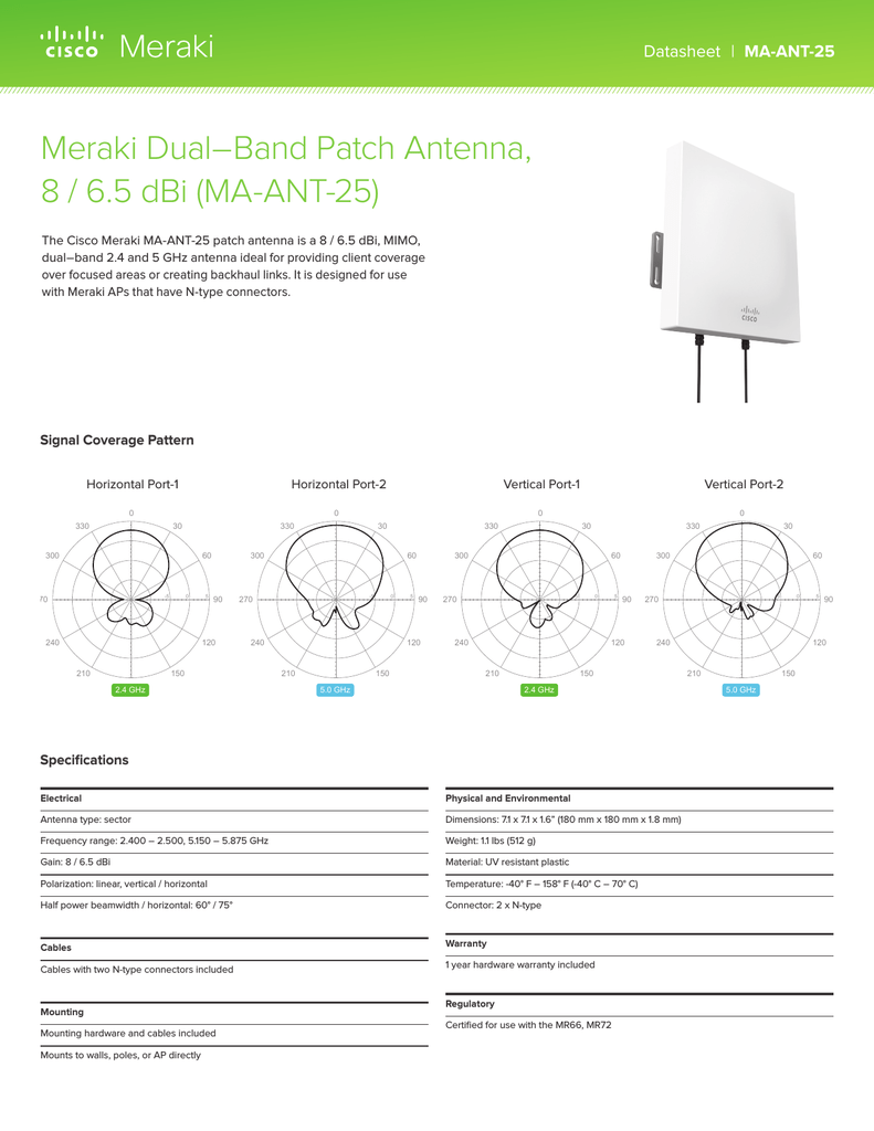 Meraki MA-ANT-25 Datasheet | Manualzz