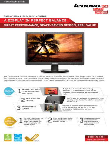 Lenovo ThinkVision E1922s Datasheet | Manualzz