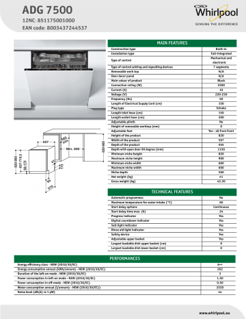 Whirlpool ADG 7500 dishwasher Datasheet | Manualzz